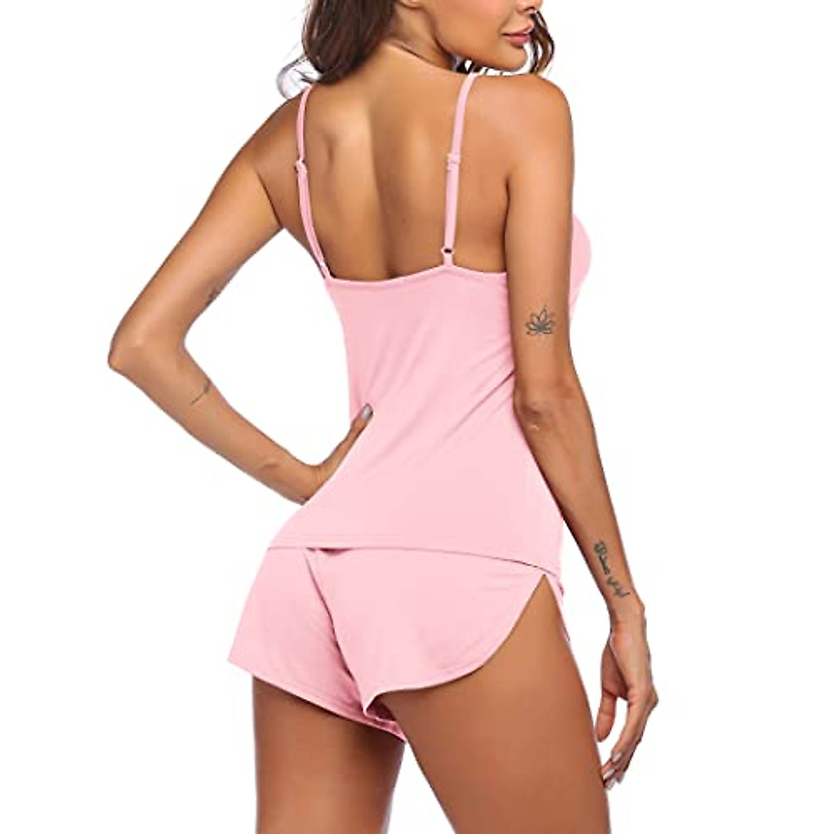 Ekouaer Sleepwear Women Sleep Short Set Sexy Nighty v Neck Nightwear Soft (Pink ,Medium)