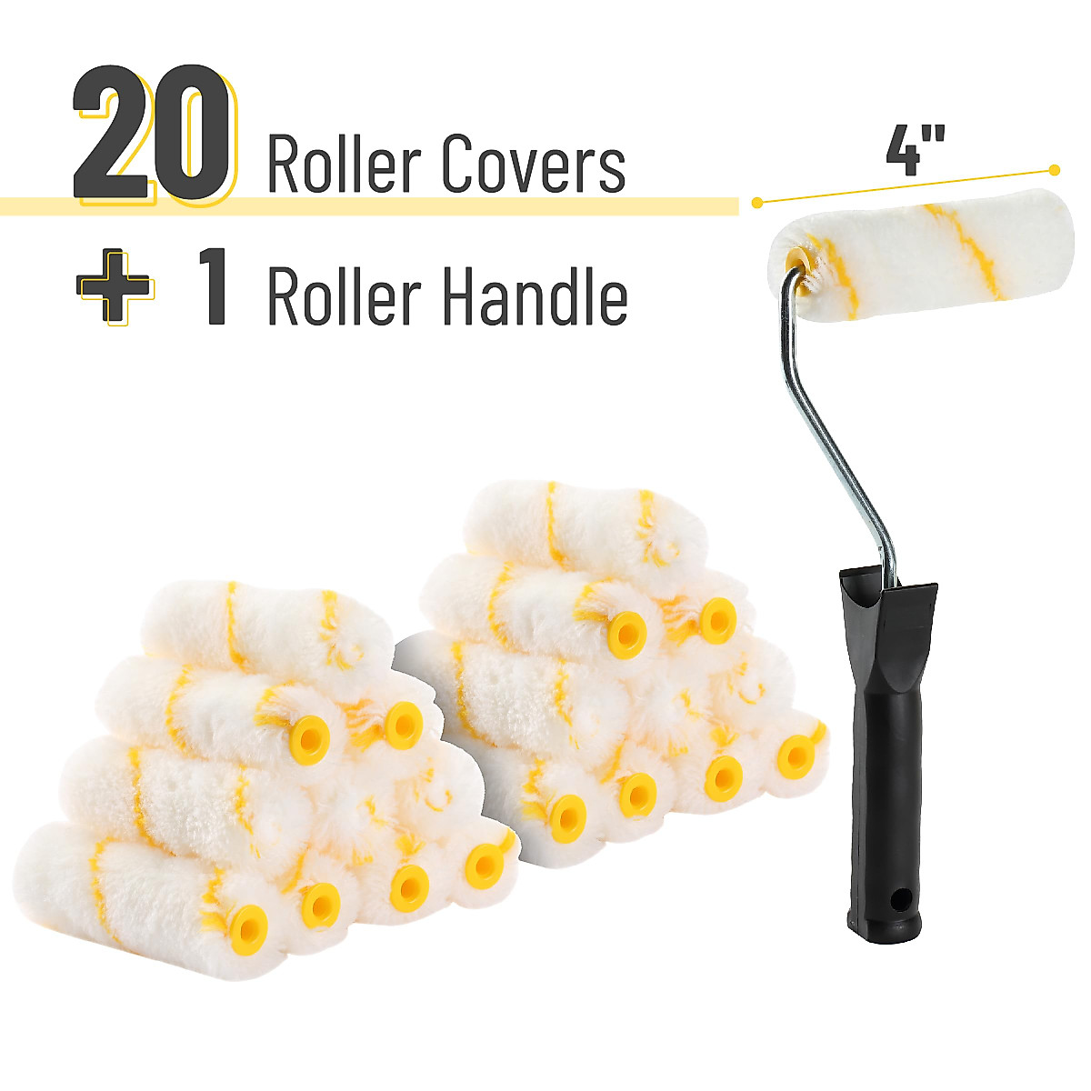 Bates- Paint Rollers, 4 inch Paint Roller with 20 Covers, Small Paint Roller, Paint Roller Covers, Mini Paint Roller, Paint Roller 4 Inch, Mini Rollers for Painting, Paint Rollers 4 Inch