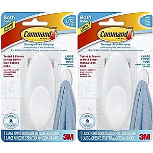 Command Towel Hook, Frosted, 5-Pound Capacity, (Pack of 2)