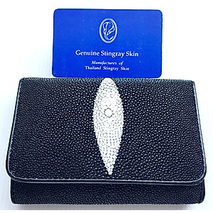 Julie Genuine Real Stingray Skin One Eye Leather Trifold Clutch Black Wallet Purse