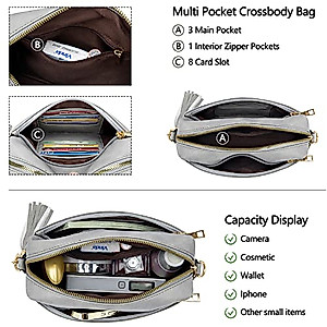 Roulens Triple Zip Small Crossbody Bag for women,Wide Strap Cell Phone Purse Shoulder Handbag Wallet with Credit Card Slots