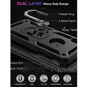 LUMARKE iPhone Xs Max Case with Tempered Glass Screen Protector,iPhone Xs Max Cover Military Grade 16ft. Drop Tested Cover with Magnetic Ring Kickstand Protective Phone Case for iPhone Xs Max Black