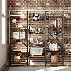 IRONCK Bookcases and Bookshelves Triple Wide 5 Tiers Industrial Bookshelf, Large Etagere Bookshelf Open Display Shelves with Metal Frame for Living Room Bedroom Home Office