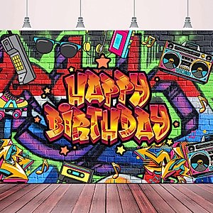 80s and 90s Rock N Roll Hip Hop Graffiti Photo Booth Backdrop Banner - Retro Disco Party or Punk Rock Music Party Backdrop Banner Decoration 70.87x47.24in-BECKTEN