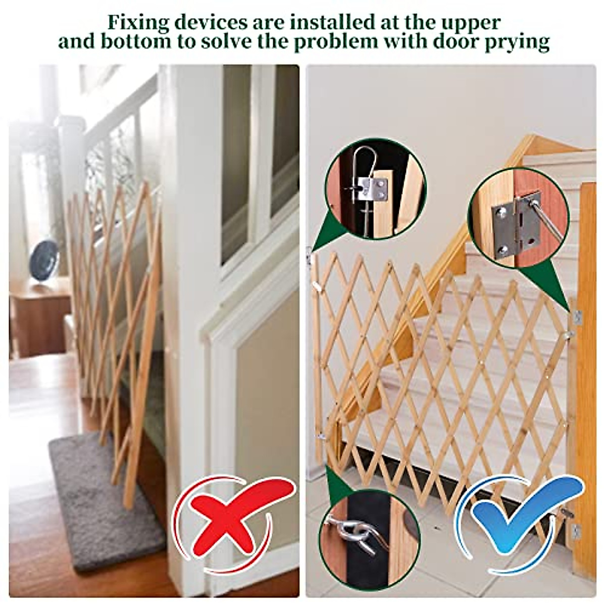 Expandable Accordion Dog Gate, Wooden Accordian Expansion Dog Gate for Doorway Stairs, Retractable Gate Safety Protection for Small Medium Pet Dog, 8" to 42" W, 28.7" H (Upgraded Accordion Dog Gate)