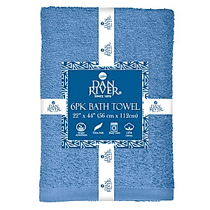 DAN RIVER 100% Cotton Economy Bath Towels Set Pack of 6| Super Absorbent Quick Drying Hotel Quality Towels for Home, Gym, Spa & Daily Use | Medium Blue, 22”x44”, 400 GSM
