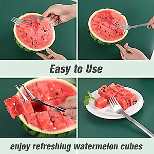 Watermelon Slicer Fork Stainless Steel Cutter - Kids Fascinated Melon Cuber Cutting Tool - Carving and Cutting Utility Knife for Home Fruit Party - Cool Kitchen Gadgets (A)