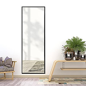 FLYMUHJIA Wall Mirror Full Length Full Body Mirror Floor Mirror Standing Mirror with Aluminum Alloy Thin Frame for Bedroom Living Room, 63” X20” Black