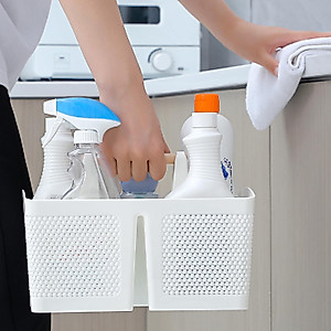 rejomiik Portable Shower Caddy Basket Plastic Cleaning Caddy Organizer Storage Tote with Handle for Bathroom, College, Dorm Room Essentials, White