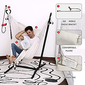 Hammock Chair with Stand and Foot pad Double Hammock Chair Bohemian Style with Tassel Mobile Phone Support manually Adjustable Swing Indoor and Outdoor Garden Porch Capacity 400 pounds
