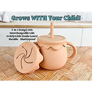 Eco Mama Shop 3-in-1 Silicone Snack/Sippy Cup: Baby Food Storage Containers, Toddler Cups, Snack Containers & Snack Cups for Toddlers 6+ Months, Sippy Cups for Baby 6 Months & Travel Snack Container