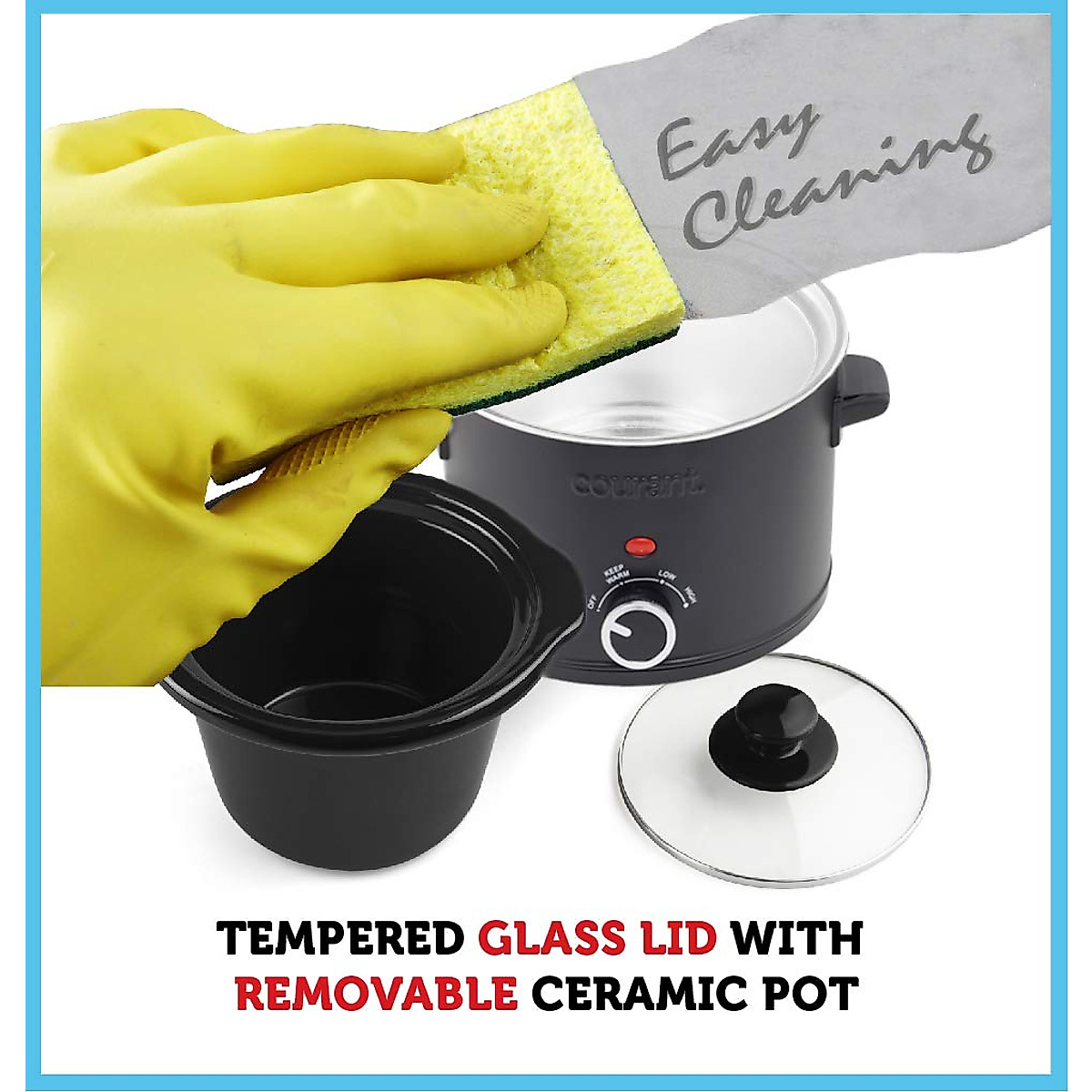 Courant Slow Cooker 5.5 Quart Crock, with Easy Cooking Options, Dishwasher Safe Pot and Glass Lid, Matte Black