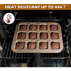Webake Brownie Cake Pan, 12-Cavity Non-Stick Square Muffin Pan 1.6 Inch Deep Brownie Mold Small Cake Pan Bakeware for Oven Baking (Champagne Gold)