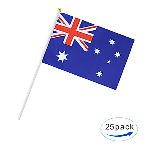 25 Pack Hand Held Small Mini Flag Australia Flag Australian Stick Flag Round Top National Country Flags,Party Decorations Supplies For Parades,World Cup,Festival Events,International Festival