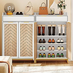 YITAHOME Shoe Cabinet Entryway with Doors, 5-Tier Shoe Storage Cabinet with Drawer, Large Capacity Wooden Shoes Rack Organizer for Entryway/Hallway/Closet & Living Room