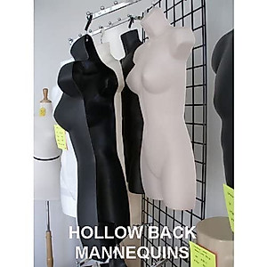 DisplayTown White Female Mannequin Hip Long Hollow Back Body Stackable Dress Form with Hanging Hook for Tshirt Display, Countertop, Craft Shows, Photos and Design, S-M Clothing Size