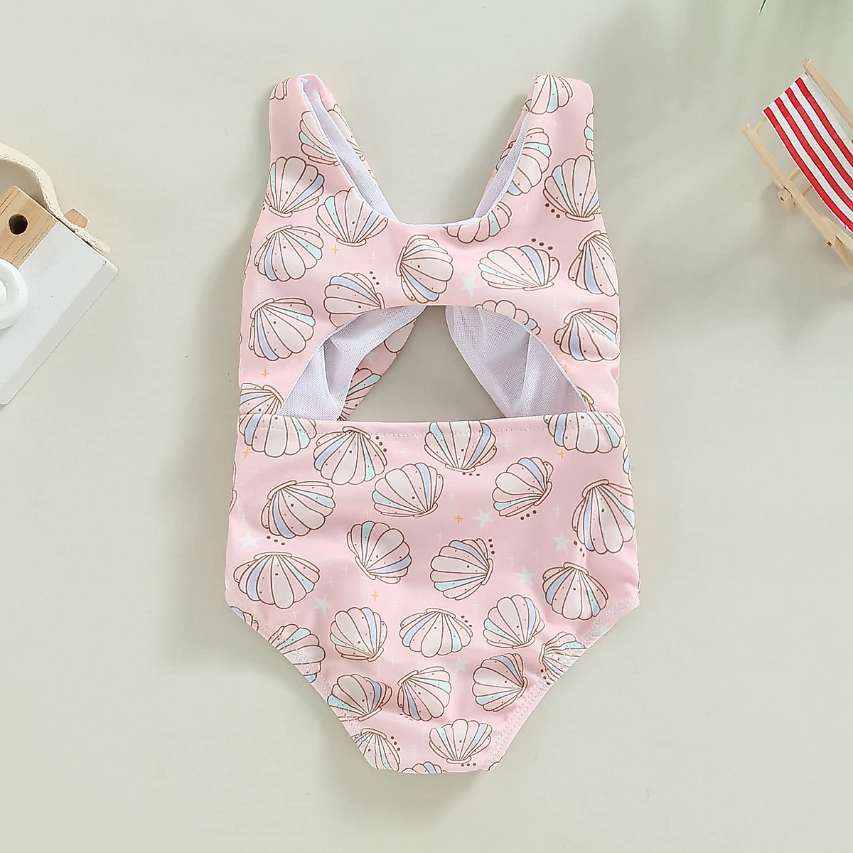 Toddler Baby Girls One Piece Swimsuit Sleeveless Floral Shell Print Swimwear Hollow Bathing Suit Baby Bikini Tankini (Pink Shell, 6-9 Months)