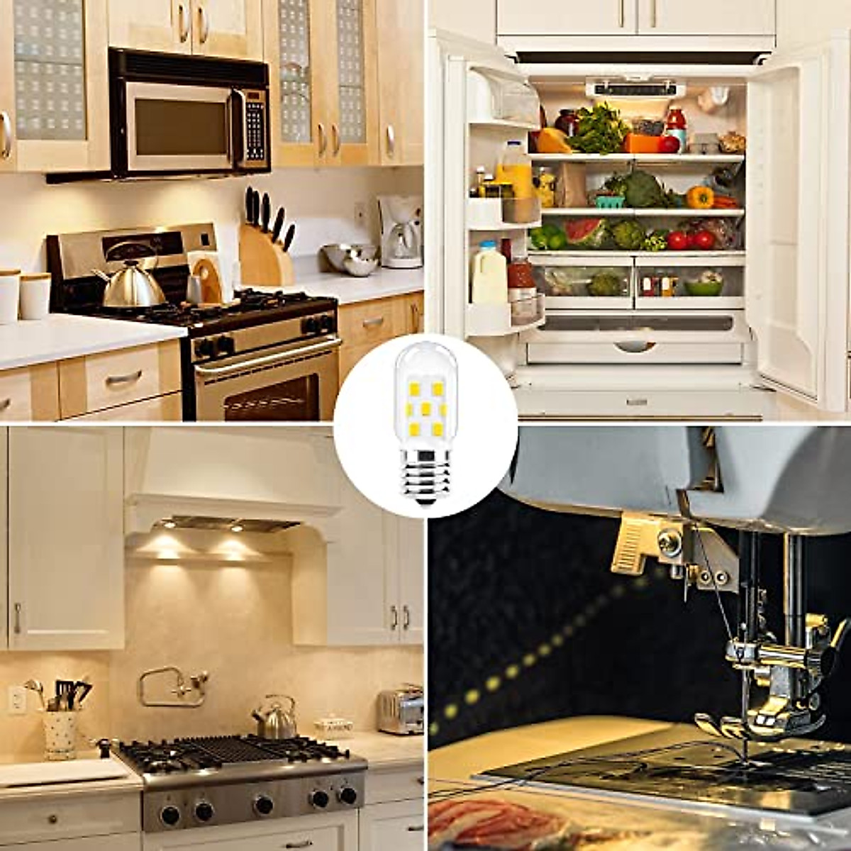 LED Microwave Light Bulb Over Stove Appliance 8206232A 40W Incandescent Equivalent, E17 LED Bulb Dimmable for Refrigerator, Range Hood, 3W 380LM Warm White 3000K, T7 Intermediate Base, Pack of 2