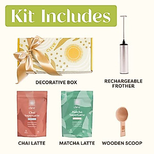 Clevr Blends Starter Kit (2-pack) Chai Tea & Matcha Green Tea Powder SuperLattes, Instant Latte Mix Oat Milk Coconut Creamer, Lion’s Mane Reishi Mushrooms, Organic Spices, Probiotics, Includes Frother