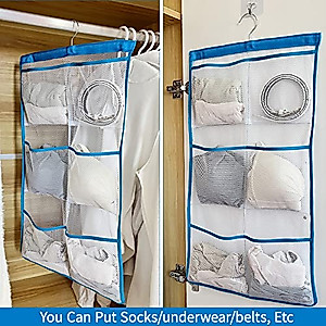 GUMQDD 6 Storage Pockets Hanging Mesh Shower Caddy,Bringing hooks can save bathroom space and fast drying,Ideal for gyms, college dorms, RV bathrooms, travel and pool locker rooms (Blue)