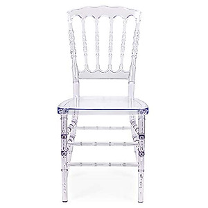 FOH 4Pcs Clear Resin Napoleon Chair, Crystal Wedding Chair, Elegance Stacking Transparent Chiavari Chair, Outdoor Hotel Restaurant Kitchen Home Dining Side Chair