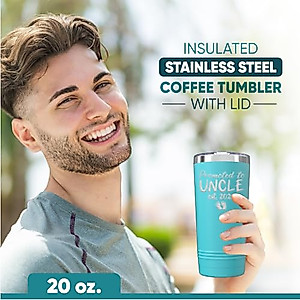 shop4ever Promoted to Uncle Est. 2025 Tumbler Insulated Tumbler 20 oz. with Lid, Stainless Steel Cups Travel Coffee Mug New Uncle Baby Announcement Gift (Teal)