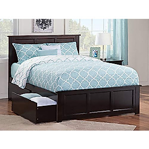 Atlantic Furniture AR8636111 Madison Platform Bed with Matching Foot Board and 2 Urban Bed Drawers, Full, Espresso