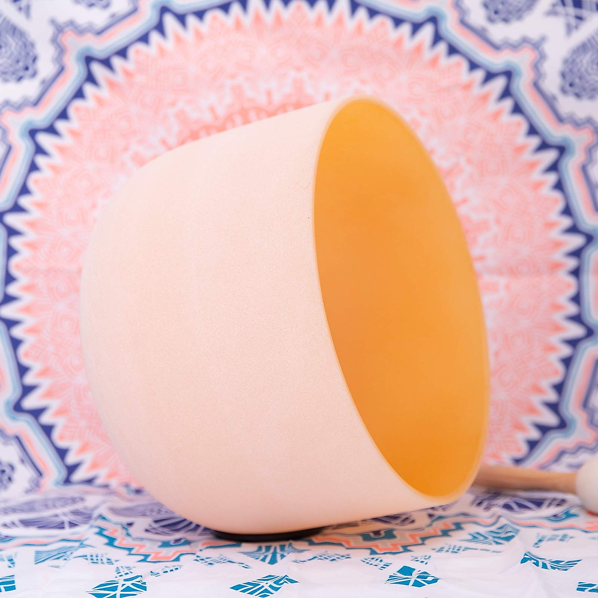 ENERGYSOUND 432Hz Perfect Pitch D Note Sacral Chakra Orange Colored Quartz Crystal Singing Bowl 11 inch