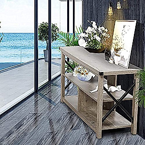 JAXPETY 47" Rustic TV Stand Wood Sofa Table Industrial Entertainment Center 3-Tier TV Console for Living Room, Bedroom, Entryway/Hallway, Gray