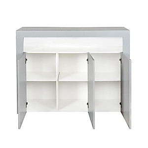 Yone jx je Living Room Sideboard Storage Cabinet Black High Gloss with LED Light, Modern Kitchen Unit Cupboard Buffet Wooden Storage Display Cabinet TV Stand with 3 Doors for Hallway Dining Room