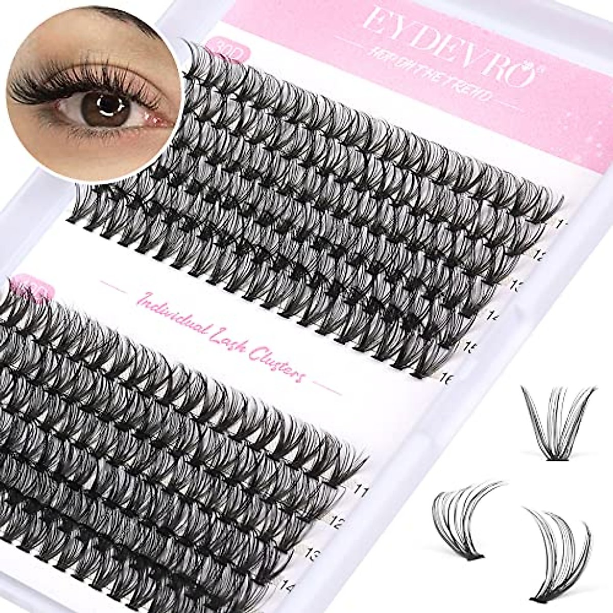 Individual Lashes 240 pcs Lash Clusters D Curl 30D 40D 0.07 11-16mm Mixed Length Clusters Lashes DIY Eyelash Extensions Kit at Home by EYDEVRO(30D 40D-0.07D,11-16MIX), 1.0 Count