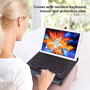 10.1 Inch Tablet Android 11 Tablet, 4G LTE Tablet with BT Keyboard for Business Office Students, Octa Core Tablet PC with BT Keybaord, 12GB RAM 256GB ROM, Gifts (White)