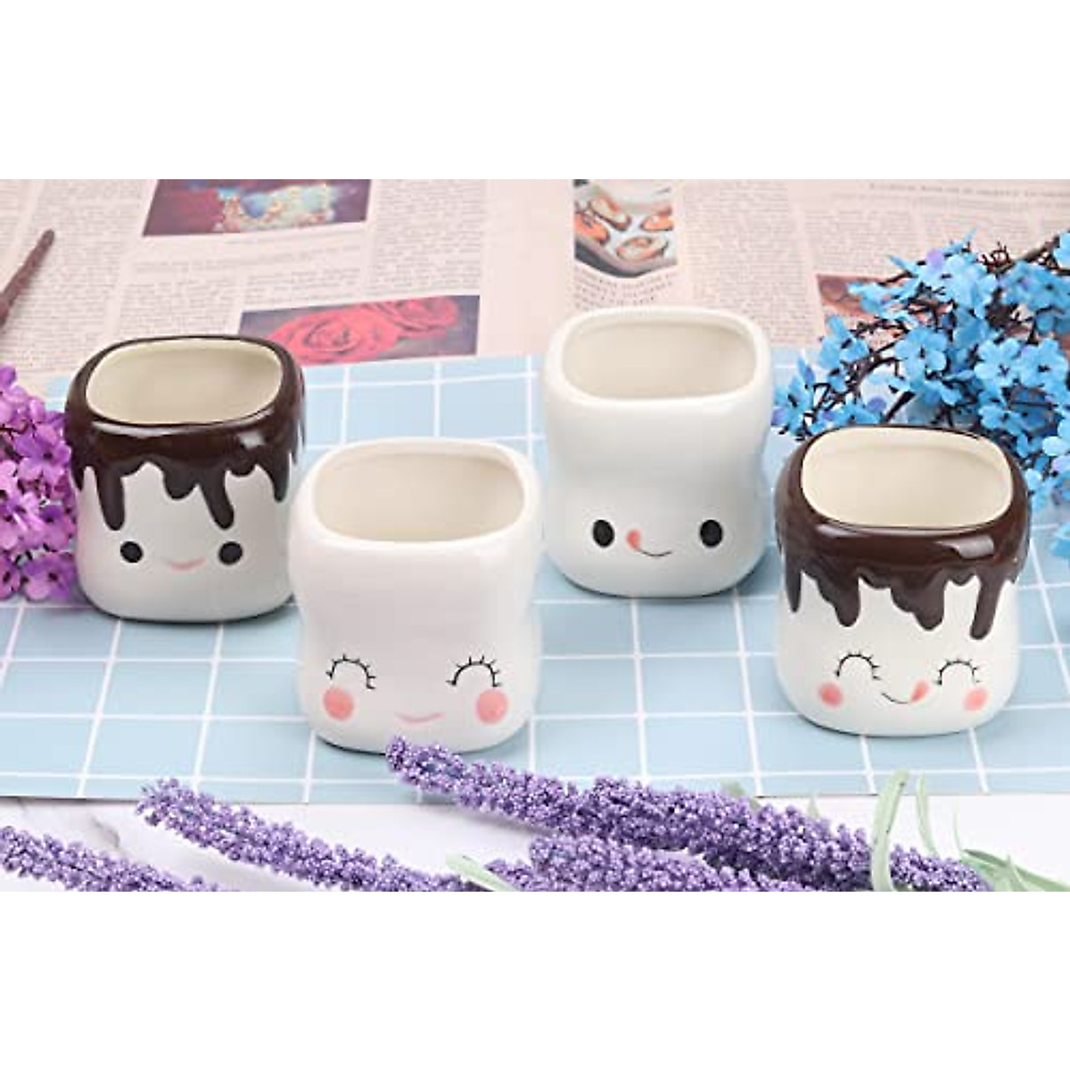 Marshmallow Mugs Set of 4 Cute Marshmallow Cups Cute Mugs for Kids Hot Chocolate Cocoa Mugs Gifts for Kids Women Christmas Mugs Mother's Day Cute Mug 6OZ