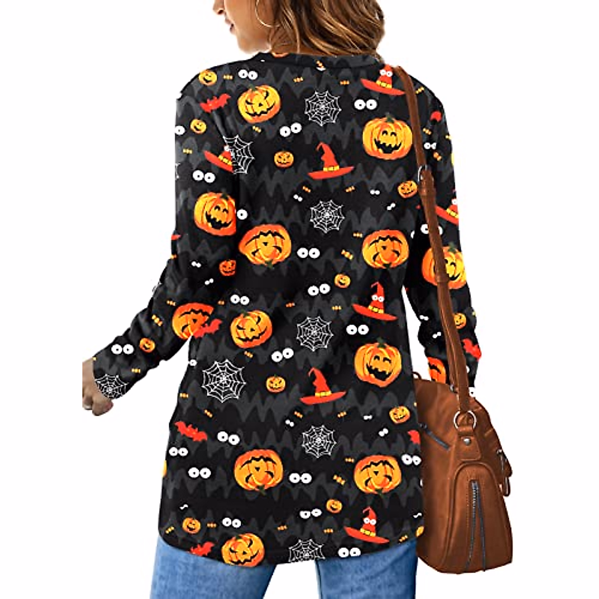 Jescakoo Womens Sweaters Fall 2022 Blouses for Women Fashion 2022 Black Halloween Cloth S
