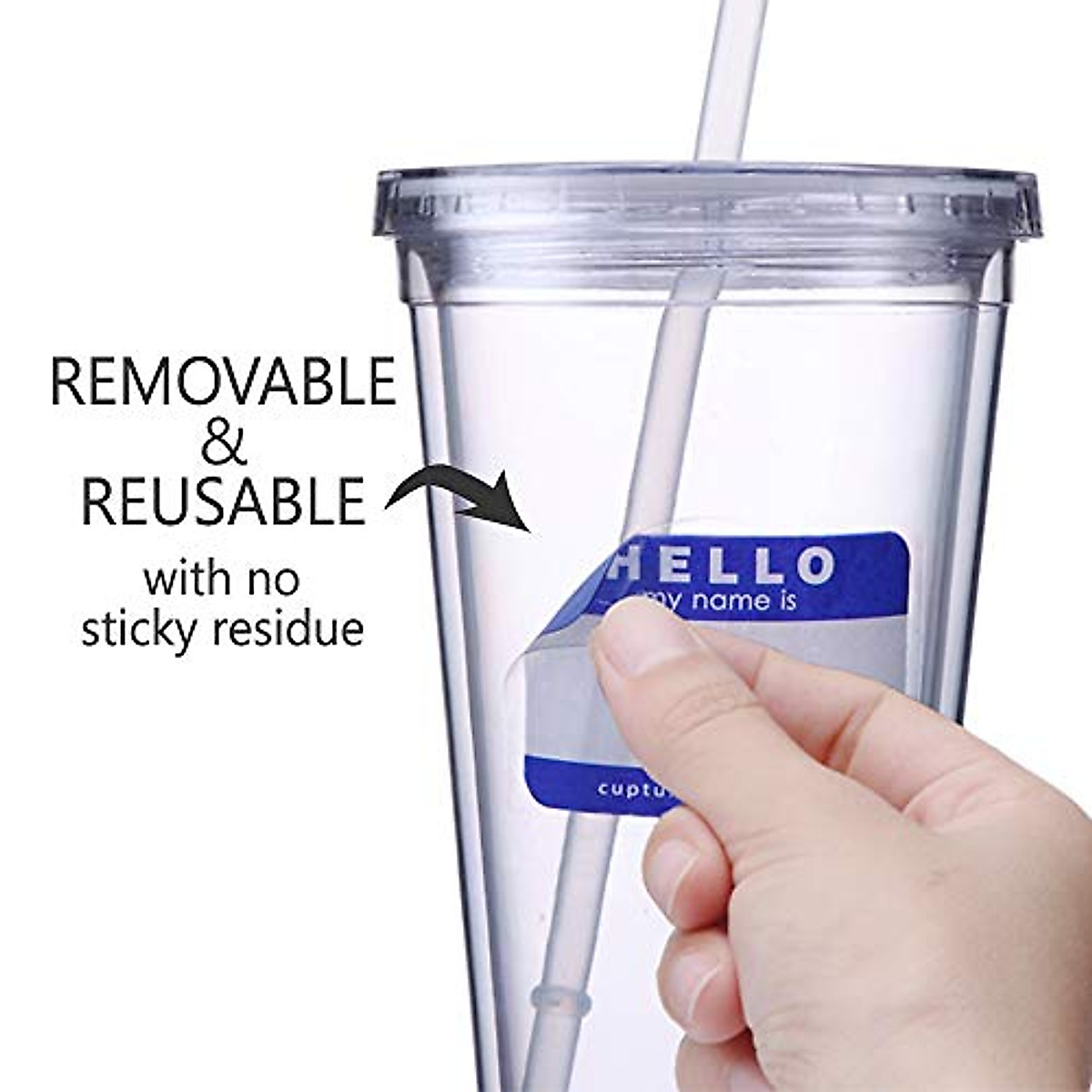Cupture Classic Insulated Double Wall Tumbler Cup with Lid, Reusable Straw & Hello Name Tags - 16 oz, 2 Pack (clear)