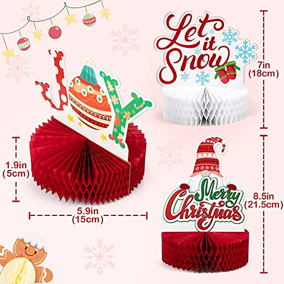 Mocoosy 12 Pack Christmas Party Honeycomb Centerpieces for Xmas Table Decorations, Christmas Center Pieces Table Topper Signs with Gnome Santa Holidays Centerpieces for Christmas Party Supplies Decor