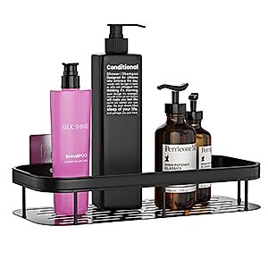 Wall Shower Caddy - Adhesive Shower Racks - Adhesive Bathroom Shelves - Shower Caddies Shelve - Rust-Proof - No Drilling - Simple Minimalistic Design - Black - 2-Pack
