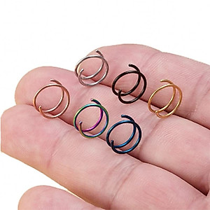 Double Nose Ring Hoops for Single Piercing Double Hoop Nose Ring 20 Gauge 8mm for Single Piercing Double Nose Ring Hoop Double Loop Spiral Nose Rings for Women Girls (20 Gauge 8mm, 6 Mixed Color)