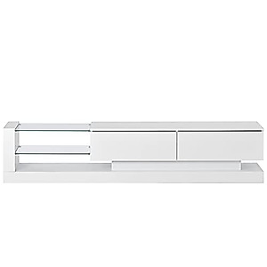 BAMACAR LED Long TV Stand For 80 Inch TV, Stand TV 70 Inch Modern White Entertainment Center With Storage, 70 75 80 Inch TV Stands For Living Room, TV Stand with Storage Large TV Stand with 75 Inch TV