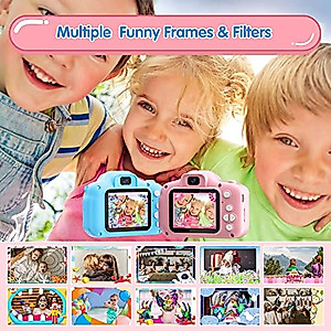 Acuvar 1080P Kids Selfie HD Compact Digital Photo and Video Rechargeable Camera Kit with 32GB TF Card & 2" LCD Screen Micro USB Charger, Lanyard. 6PC Card Holder and All in One USB Card Reader (Pink)