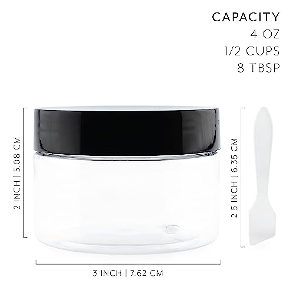 Cornucopia 4oz Clear Plastic Jars with Labels & Spatulas & Lids (12-Pack); Straight Sided PET BPA-Free Containers Great for Cosmetics, Kitchen & Gifts