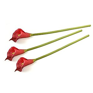 DII 3 Piece Artificial Cala Lily - Natural Silk Flowers for Bridal Bouquet, Home Decoration, DIY, Arts & Crafts Project, Garden, Office Decor, Centerpiece Décor - Red