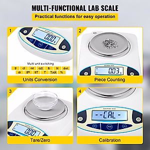VEVOR Lab Scale Analytical Balance, 3000g x 0.01g Accuracy High Precision Lab Scale 13 Units Conversion Scientific Digital Laboratory Balance Scale for Lab, Jewelry, Industrial, Business(3000g, 0.01g)