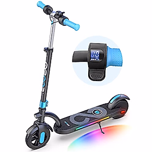 Gyroor Kids Electric Scooter, with 200W Motor & LED Visible Display, Colorful Lights, Adjustable Speed and Height, 10 Mph & 10 Miles Range Electric Scooter, Electric Scooter for Kids Ages 8-12, Blue