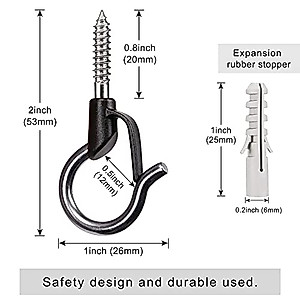 BeneLabel 20-Pack Screw in Hooks for Hanging Plants, String Lights & More - Black Wood Hooks with Safety Buckle Design - Rust Proof & Weather Proof - 40 lbs Capacity