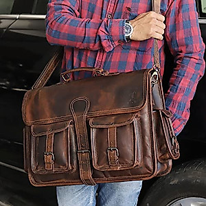 Leather 16 Inch Laptop Messenger Bag Vintage Briefcase Satchel for Men and Women
