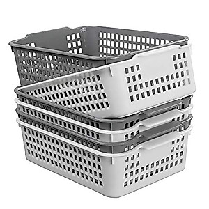 Yubine Plastic Storage Basket Tray Organizer Bin, 6-Pack (White, Grey)