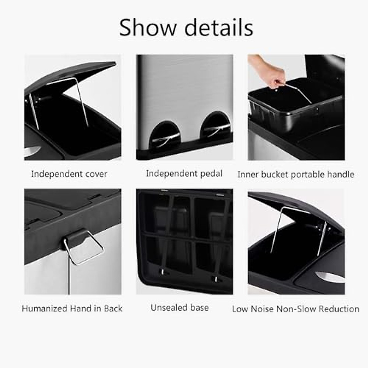 AAMNA 13 Gallon/48L Step Trash Can w/Lid Stainless Steel Garbage Can with Dual Compartment Large Capacity Foot Pedal Kitchen Recycle Waste Bin