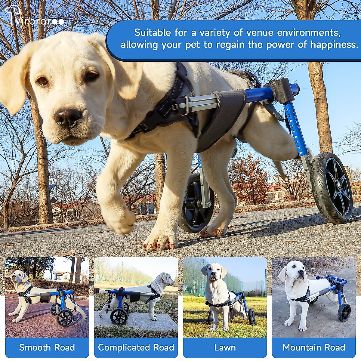 Virbraroo Dog Wheelchair for Back Legs with Upgraded All-Terrain Tires & Durable Bearings,Adjustable Dog Wheelchair for 11.8"-17.7" Lenght,22-35 lbs Disabled or Injured Small Dogs