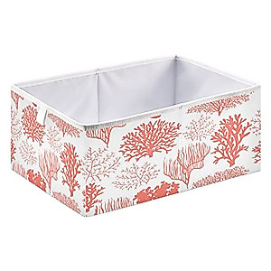 Kigai Beautiful Coral Fabric Storage Bin 11" x 11" x 11" Cube Baskets Collapsible Store Basket Bins for Home Closet Bedroom Drawers Organizers